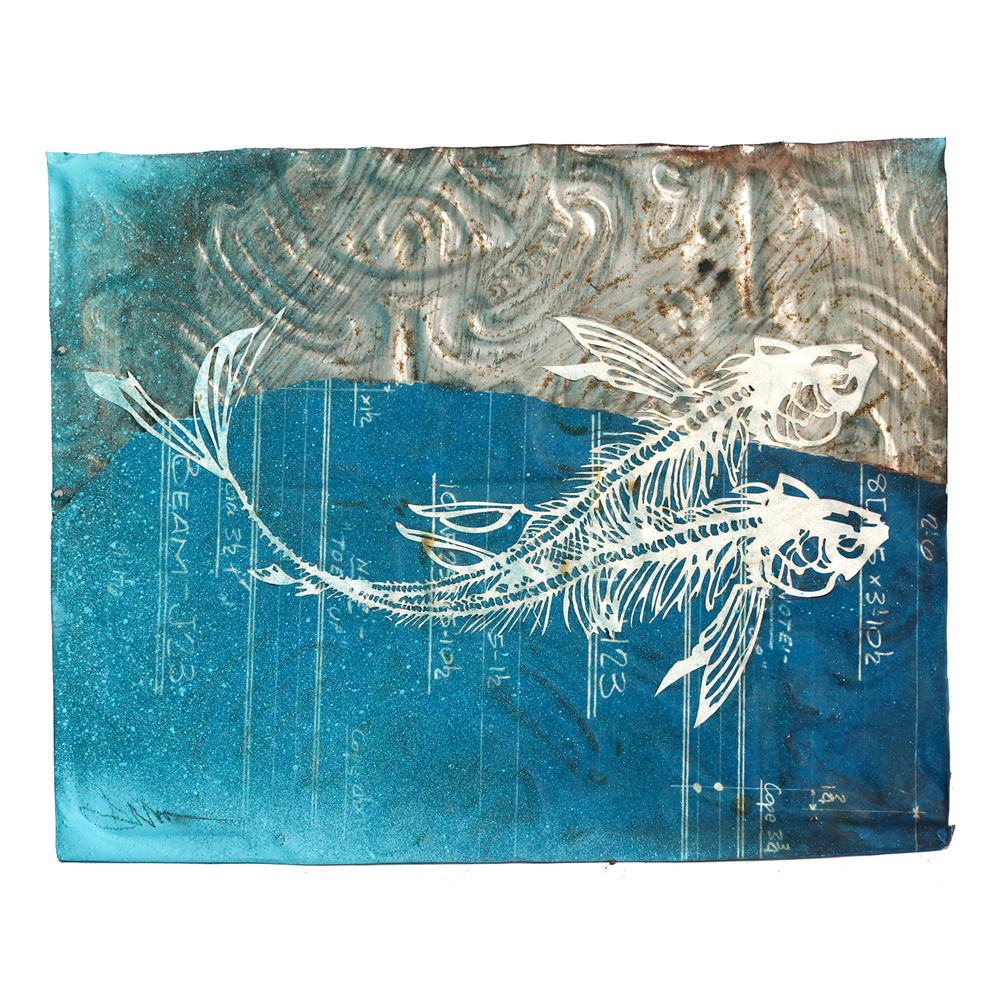 Fish Skeleton Painting Lookdown Fish Signed Fine Art Print (12 X 10)